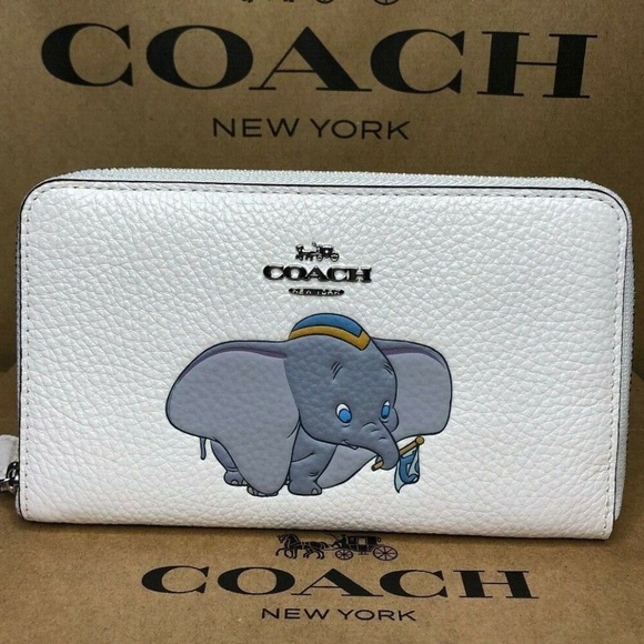 Coach | Bags | Coach Disney Zip Around Wallet Chalk Leather Dumbo ...